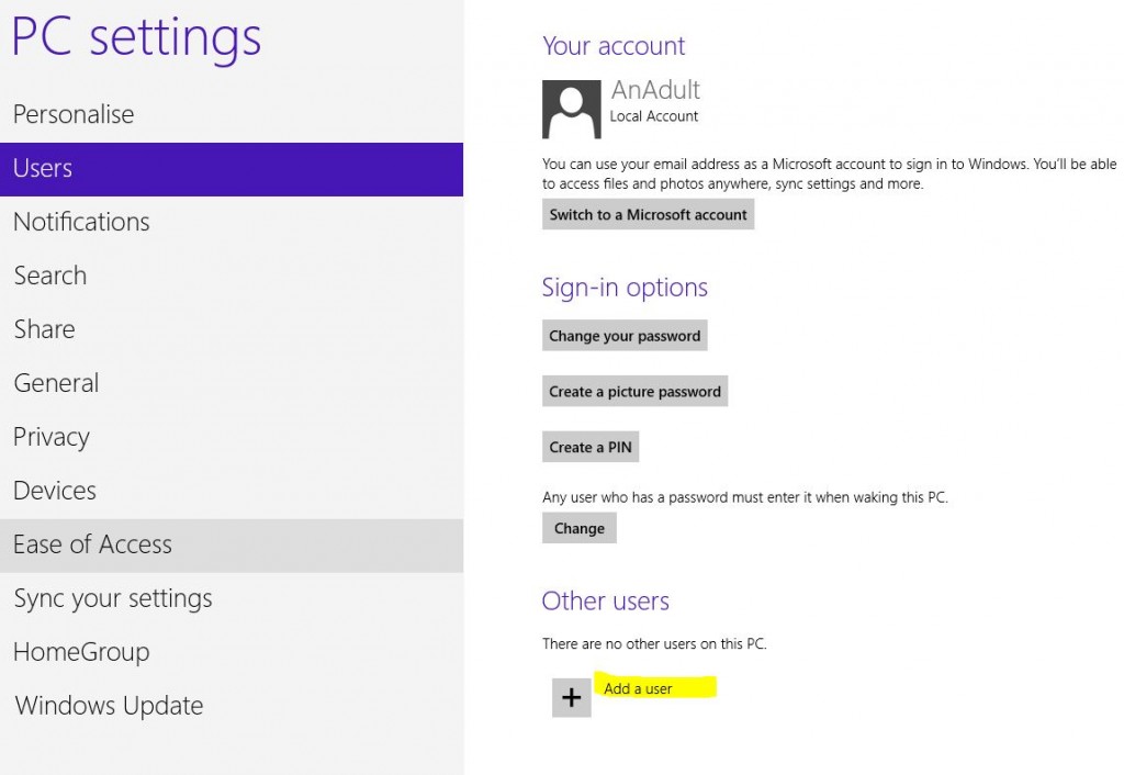 Creating User Accounts for Children in Windows 8 - SafeKidsOnline.co.uk